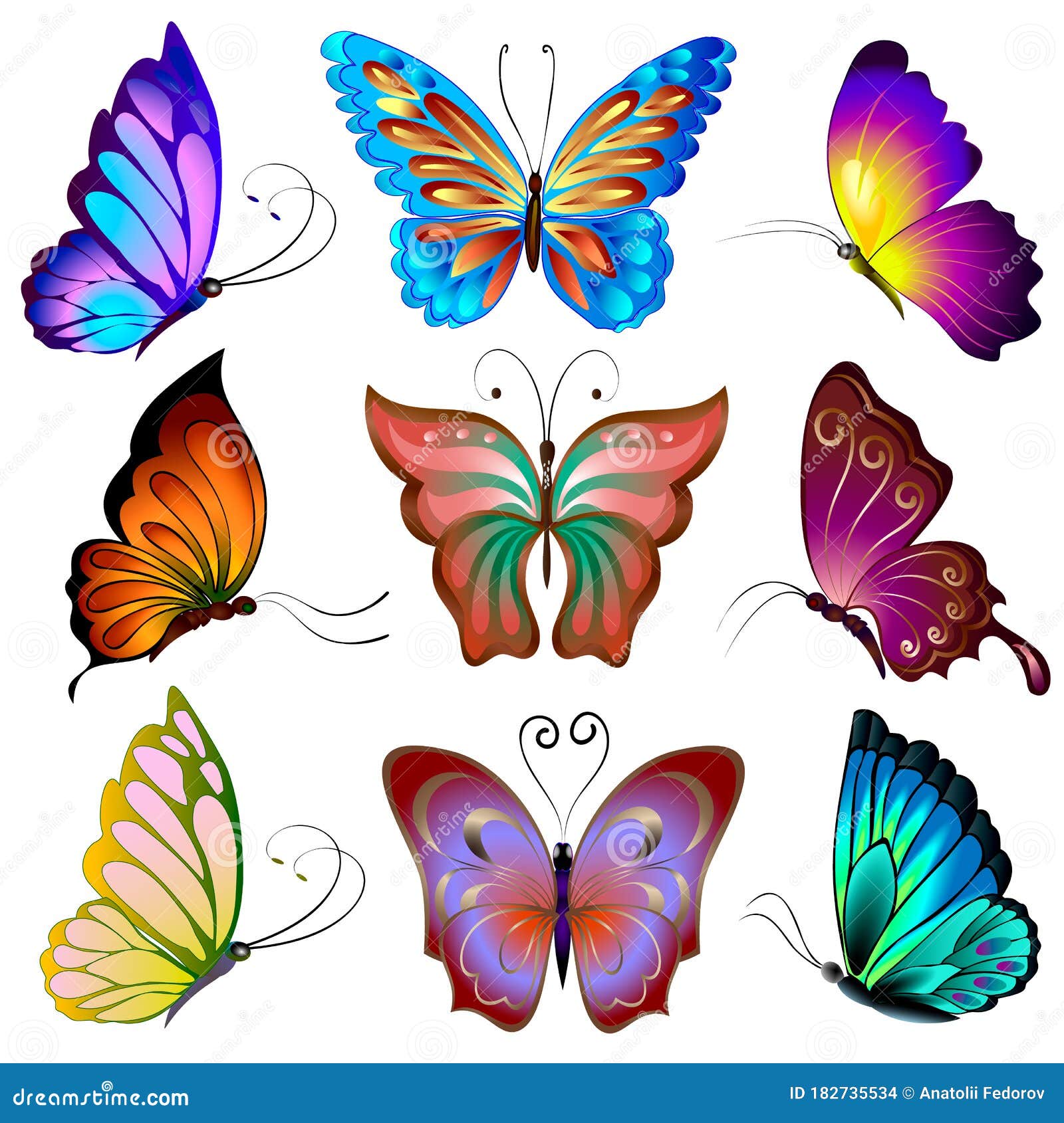 Collection of Multi-colored Butterflies. Stock Vector - Illustration of ...