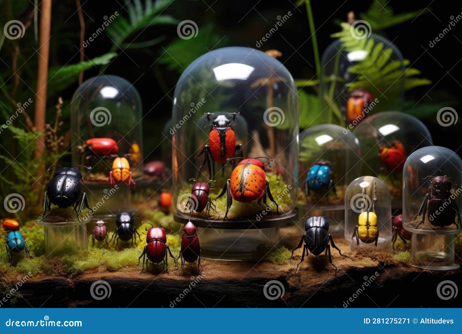 Collection of Multicolored Beetles in a Terrarium Stock Illustration ...
