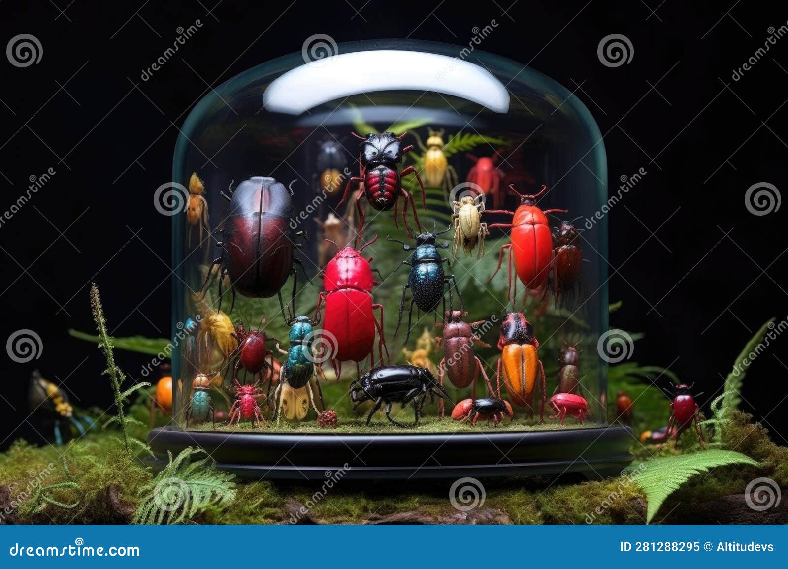 Collection of Multicolored Beetles in a Terrarium Stock Illustration ...