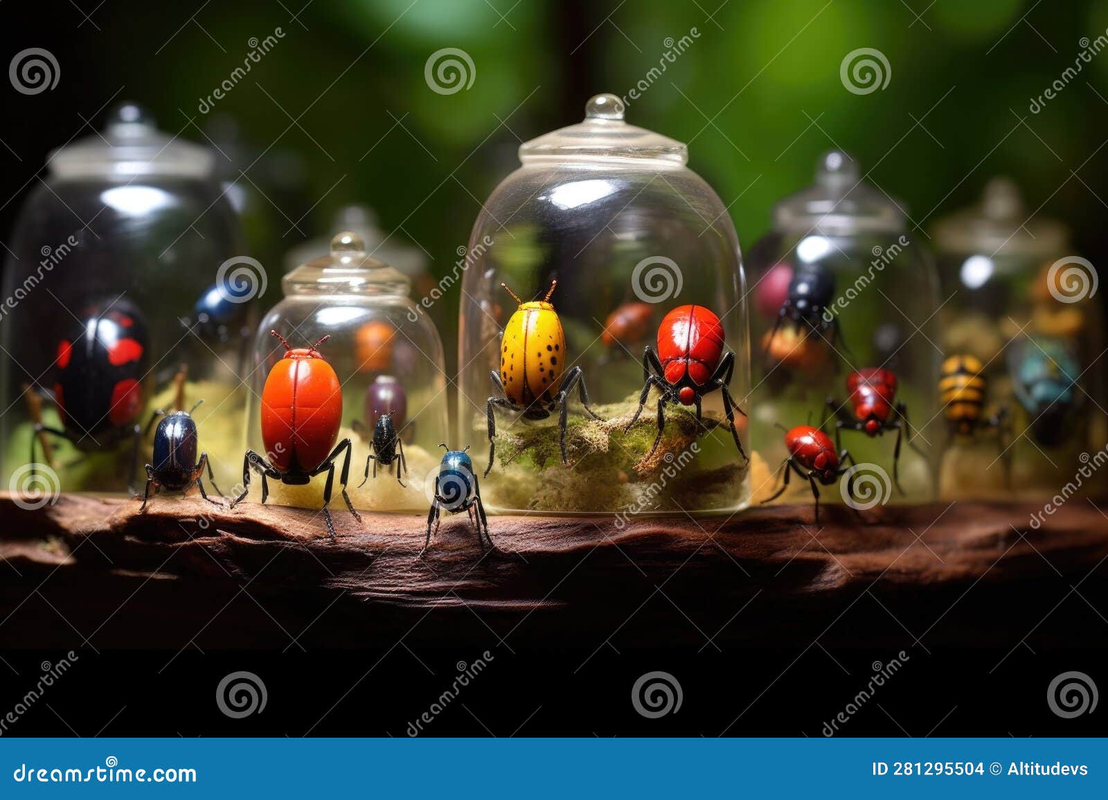 Collection of Multicolored Beetles in a Terrarium Stock Illustration ...