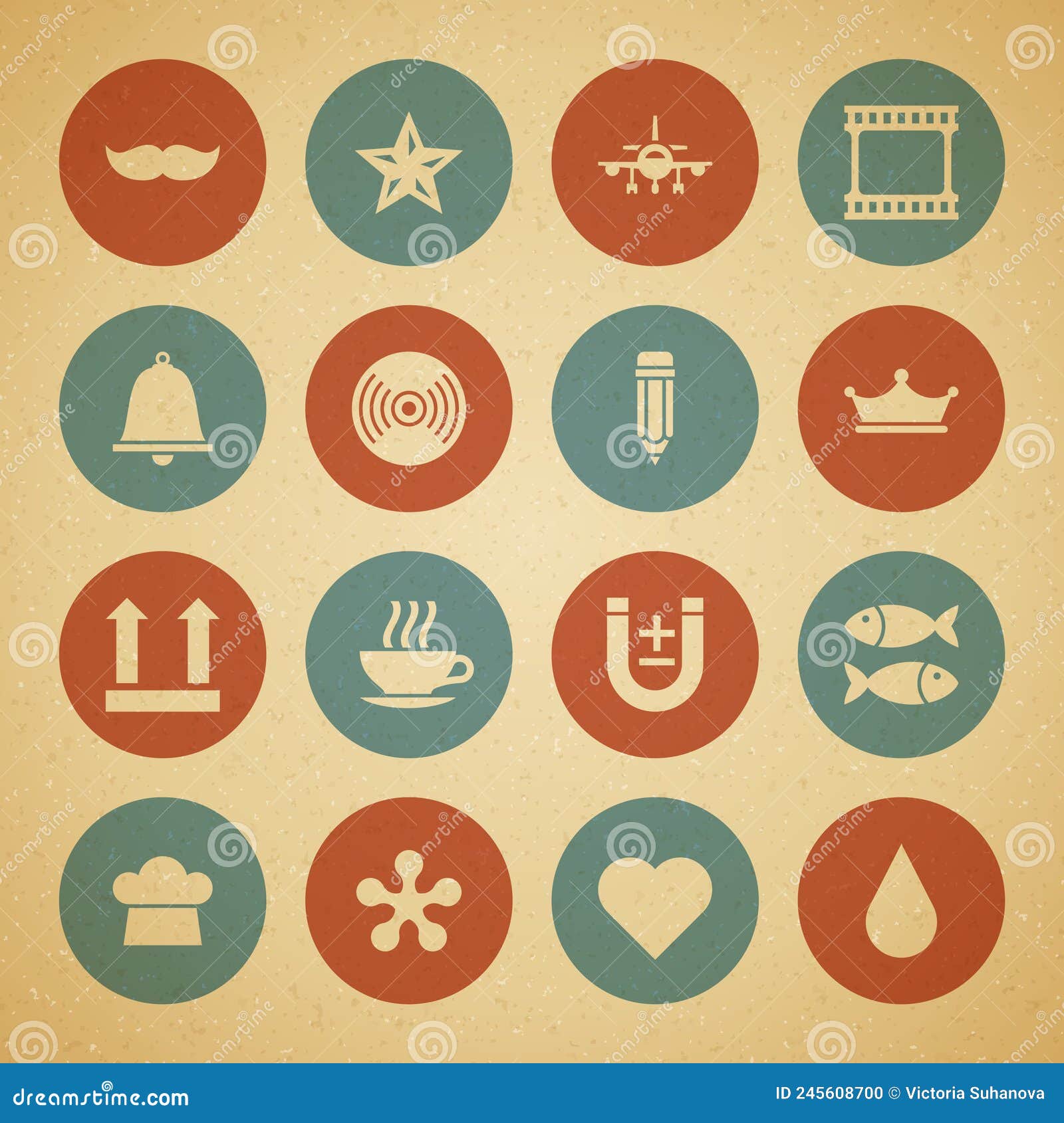 Collection Multicolored Circle Vintage Icon Vector Illustration. Set ...