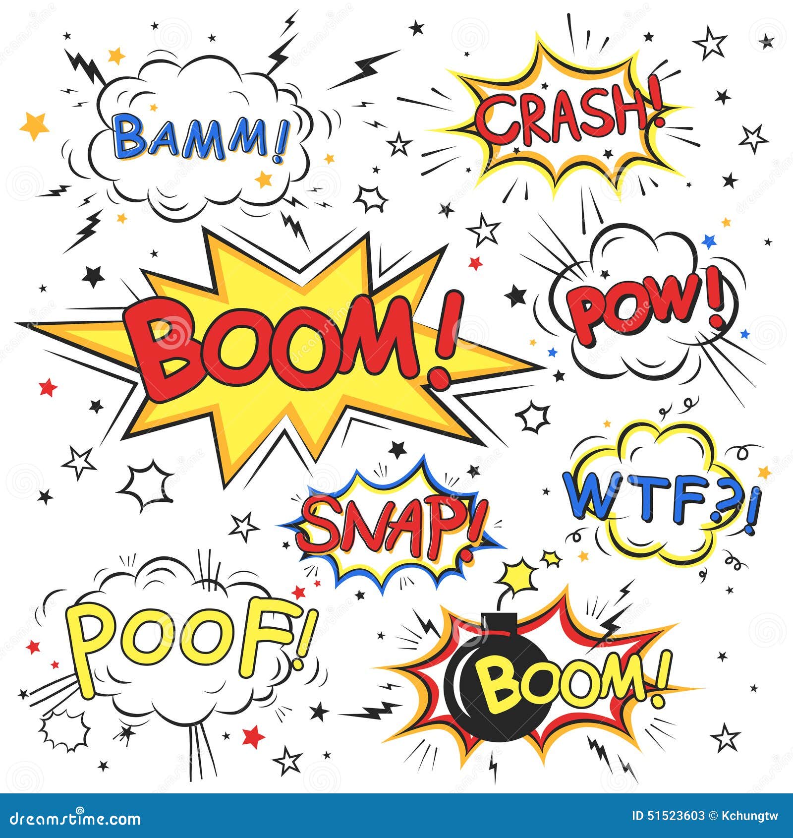 Collection of Multicolored Comic Sound Effects Stock Vector ...