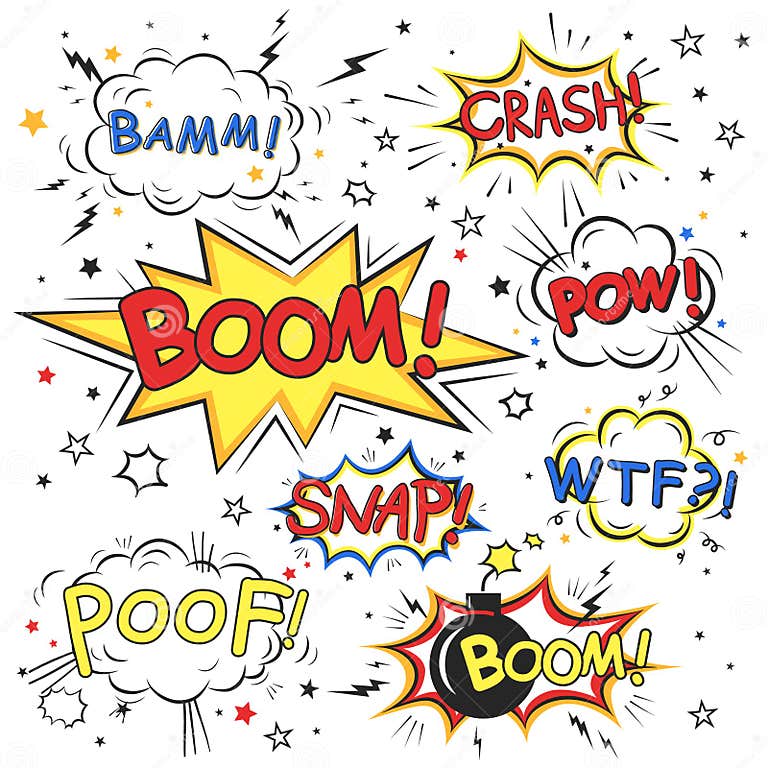 Collection of Multicolored Comic Sound Effects Stock Vector ...