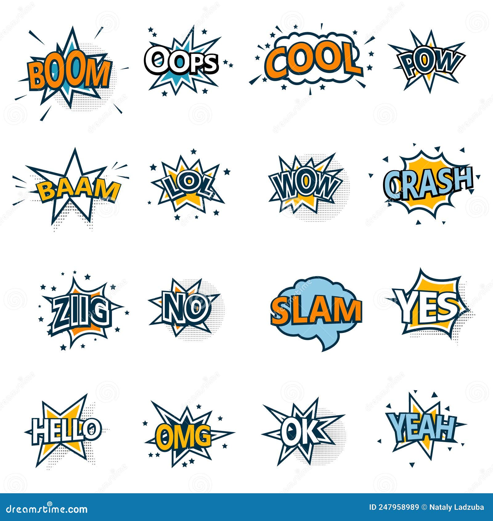 Collection of Multicolored Comic Sound Effects. Vector Stock Vector ...