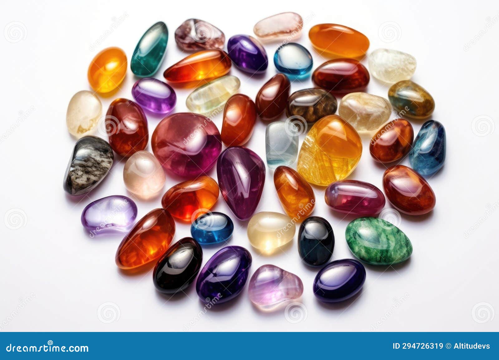 Collection of Multicolored Gemstones on a White Backdrop Stock Image ...
