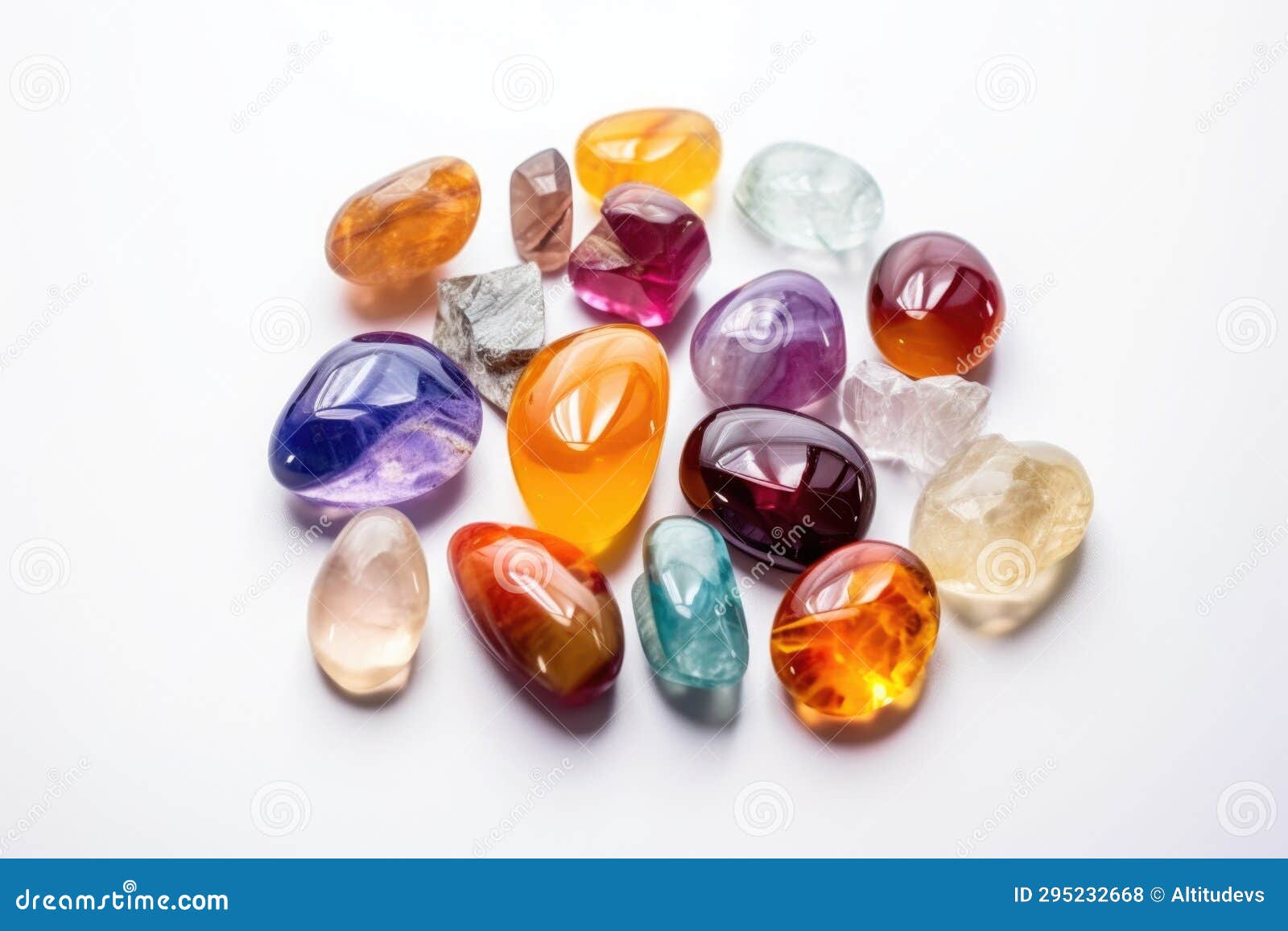 Collection of Multicolored Gemstones on a White Backdrop Stock Photo ...