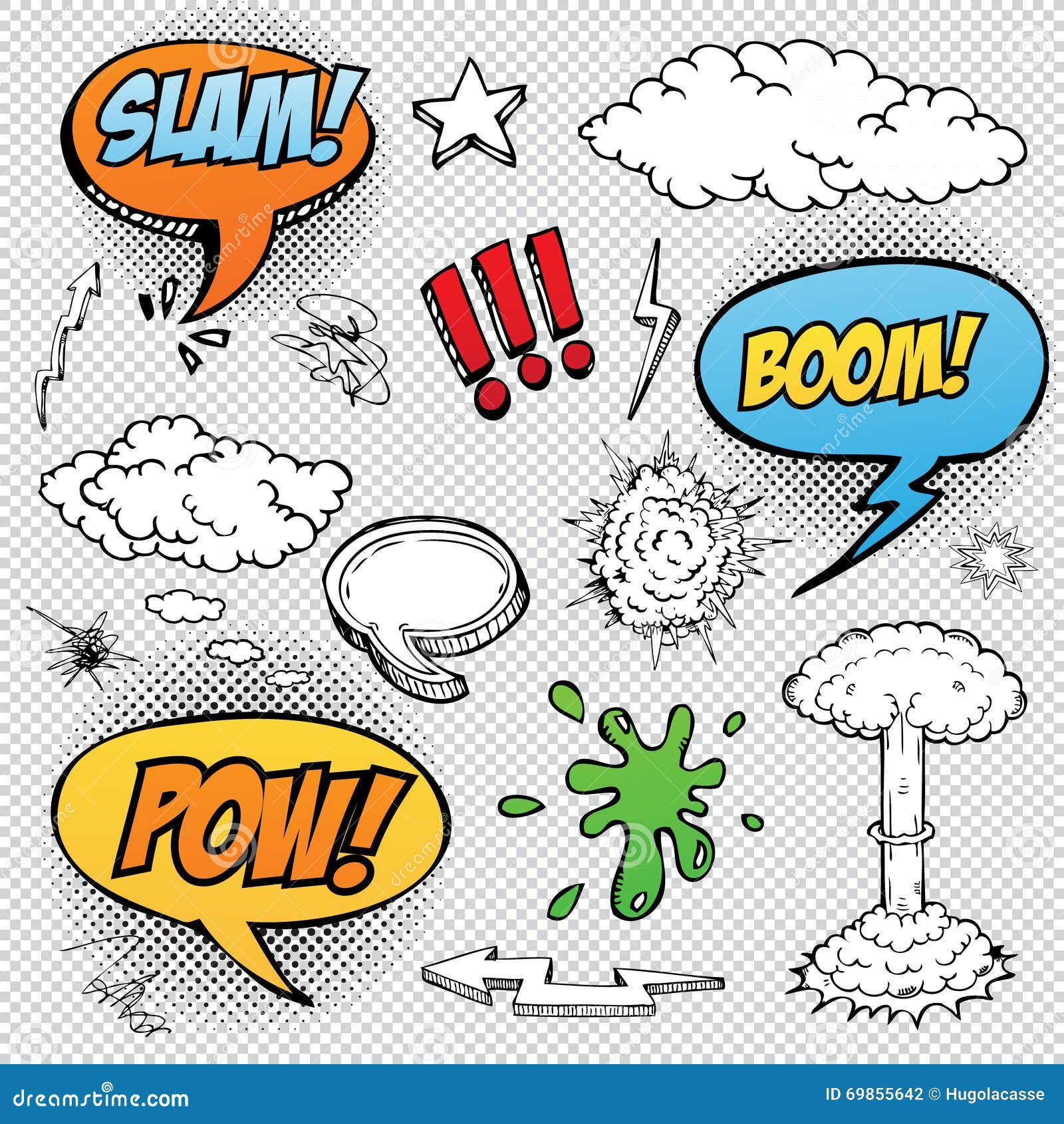 Collection of Multicolored Hand Drawn Comic Sound Effects Stock Vector ...