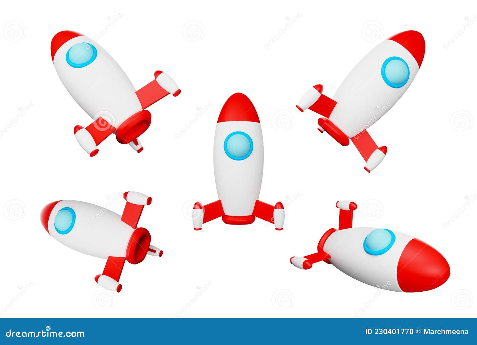 Collection Multiple View of Rocket on White Background Isolated with ...