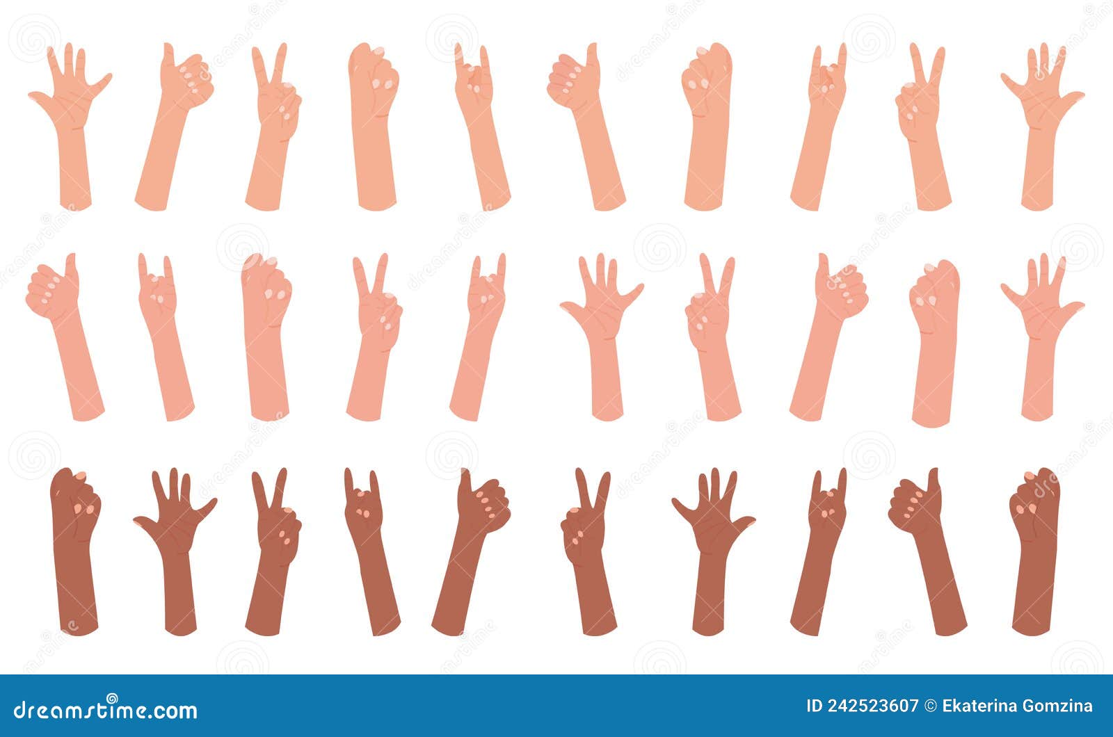 Collection of Multiracial Hands with Different Gestures. Set for ...