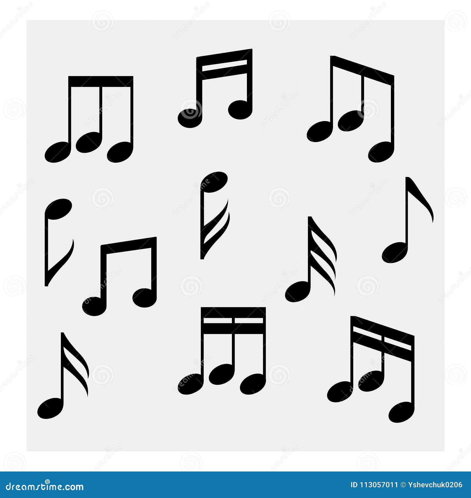 Collection of Music Notes. Gray Background. Vector Illustration. Stock ...