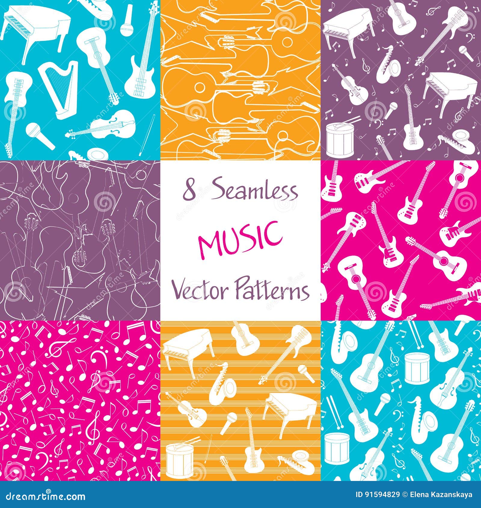 Collection of Music Seamless Patterns Stock Illustration - Illustration ...