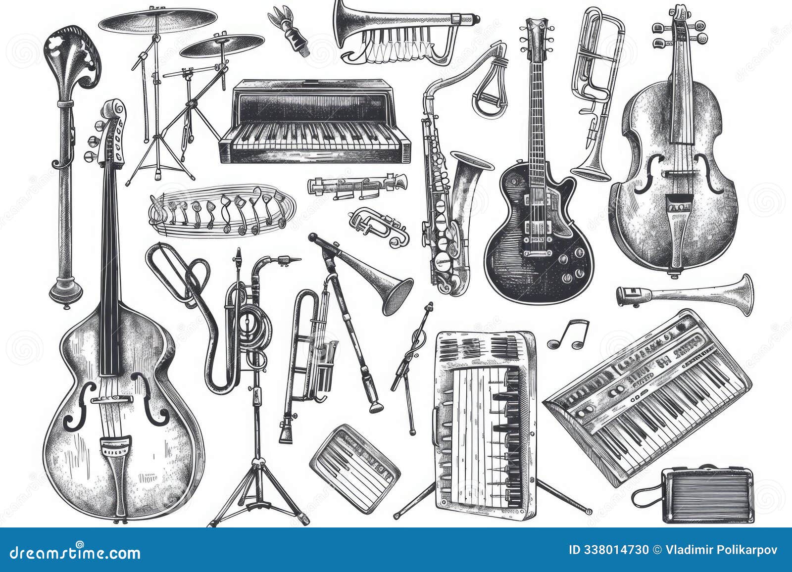 Collection of Musical Instruments on a Flat Surface, Various Types and ...