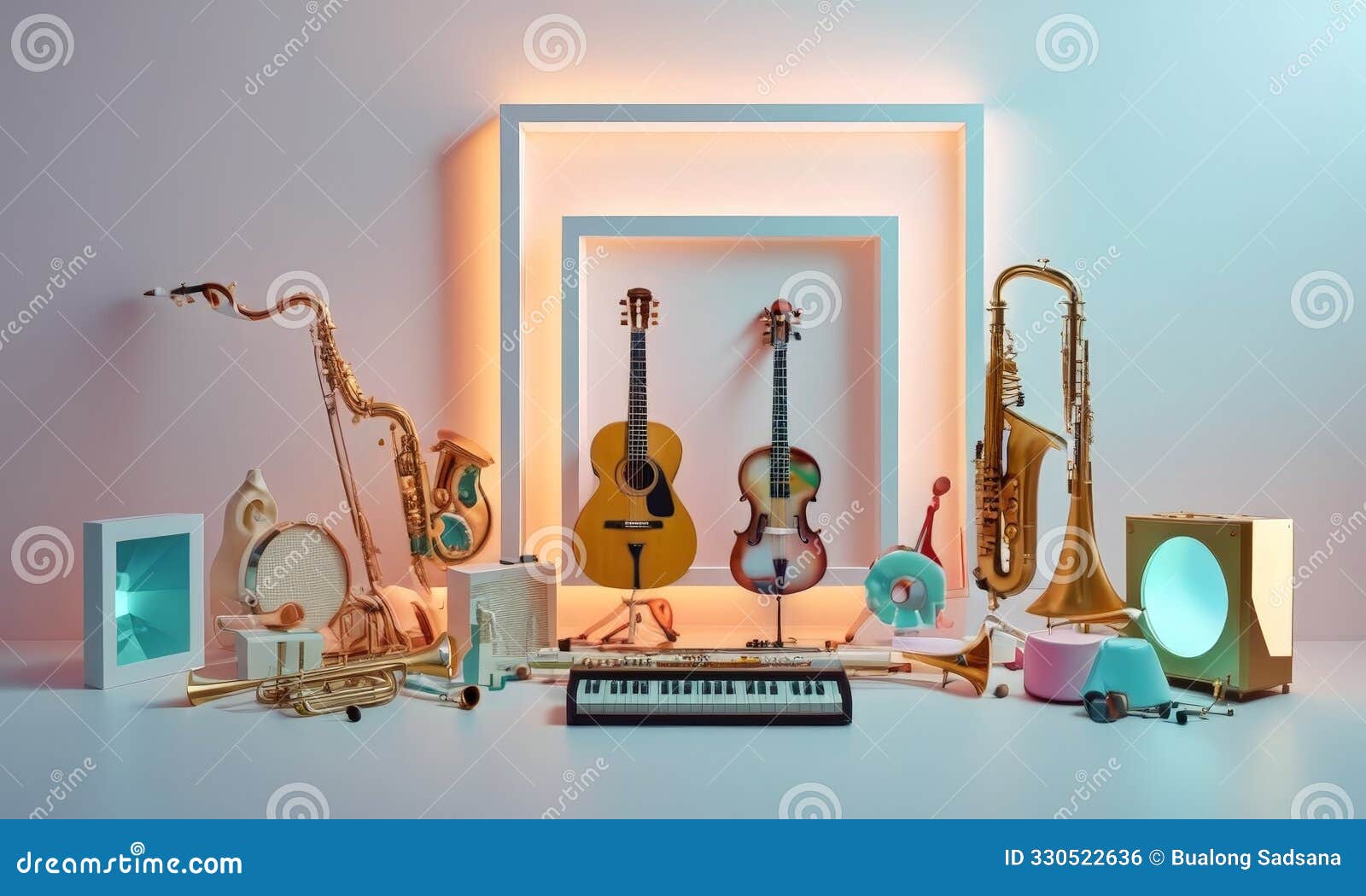 Collection Musical Instruments and on Table Stock Illustration ...