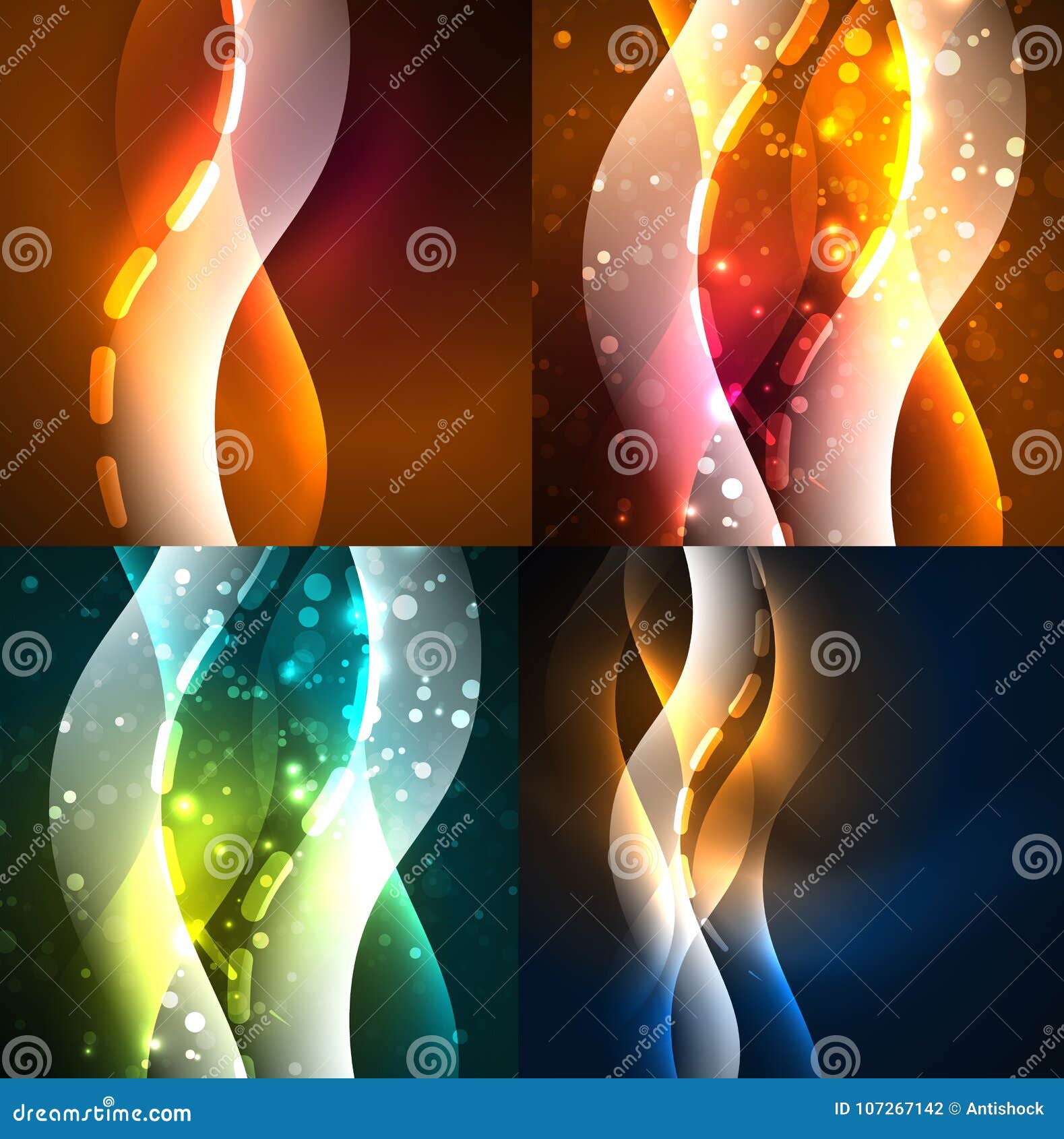 Collection of Neon Glowing Particle Waves Stock Vector - Illustration ...