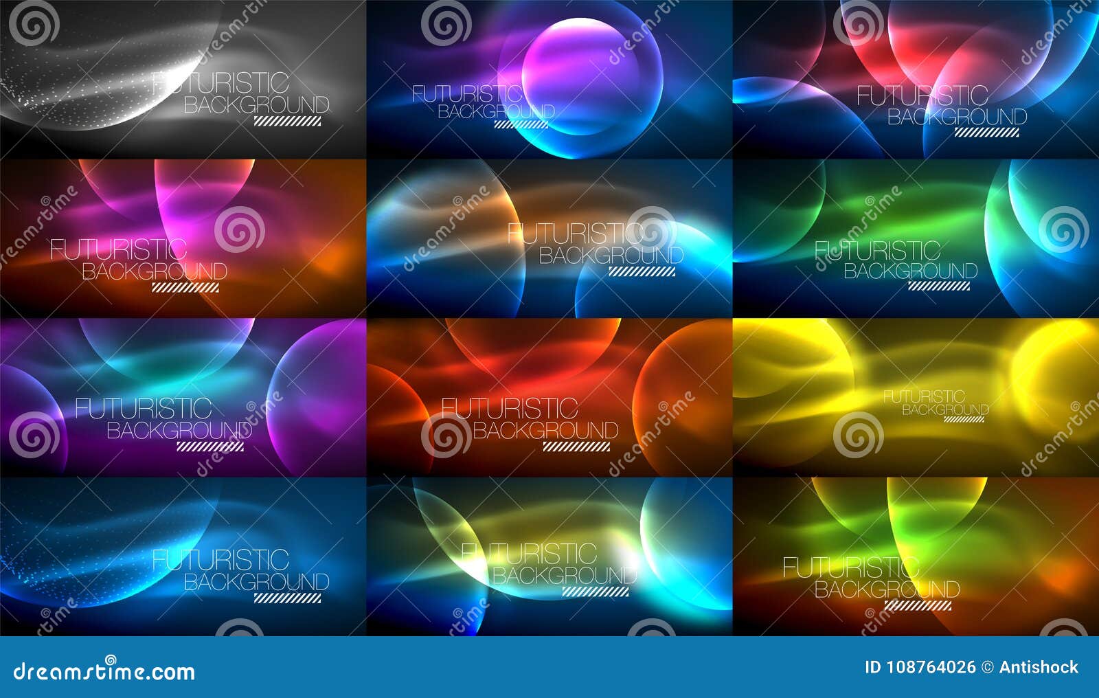 Collection of Neon Glowing Particle Waves Stock Vector - Illustration ...