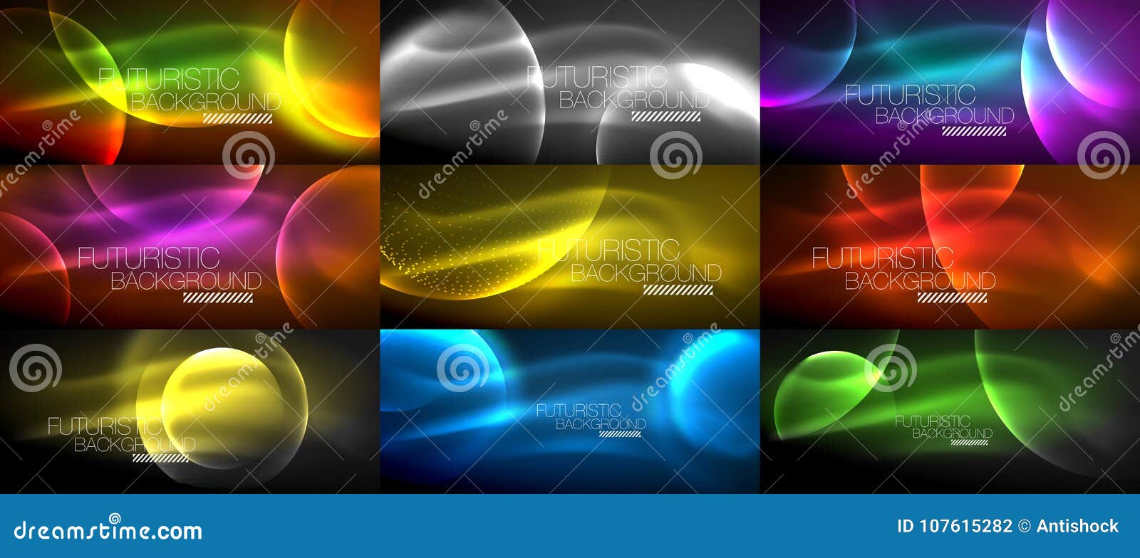 Collection of Neon Glowing Particle Waves Stock Vector - Illustration ...