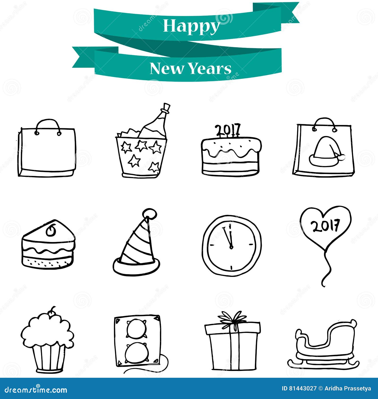 Collection New Year Element Icons Stock Vector - Illustration of vector ...