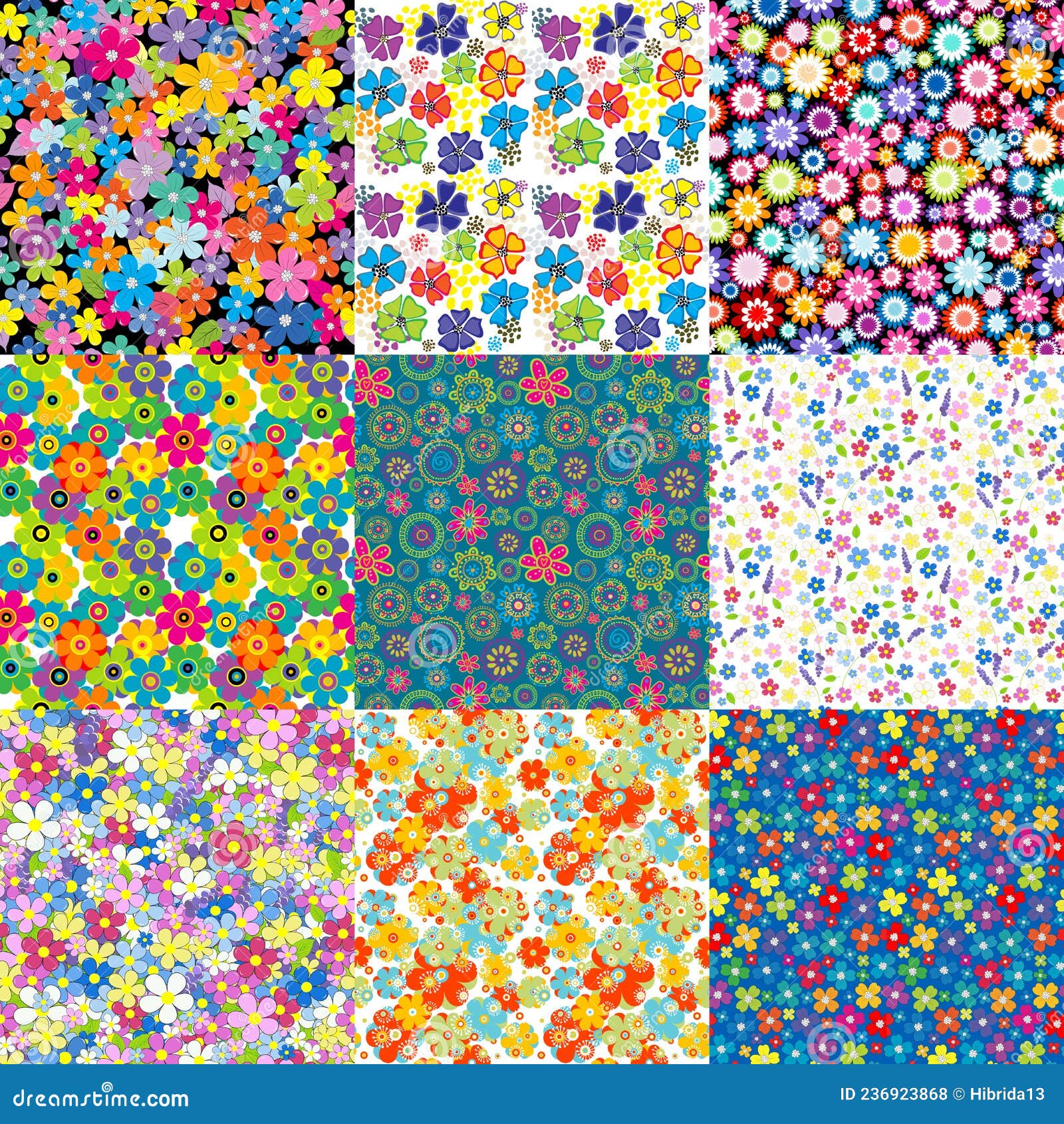 Collection of Nine Colorful Floral Backgrounds Stock Vector ...