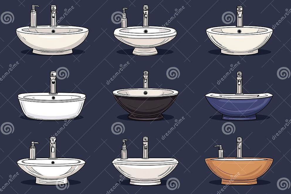 A Collection of Nine Different Bathroom Sinks, Each with a Unique Style ...