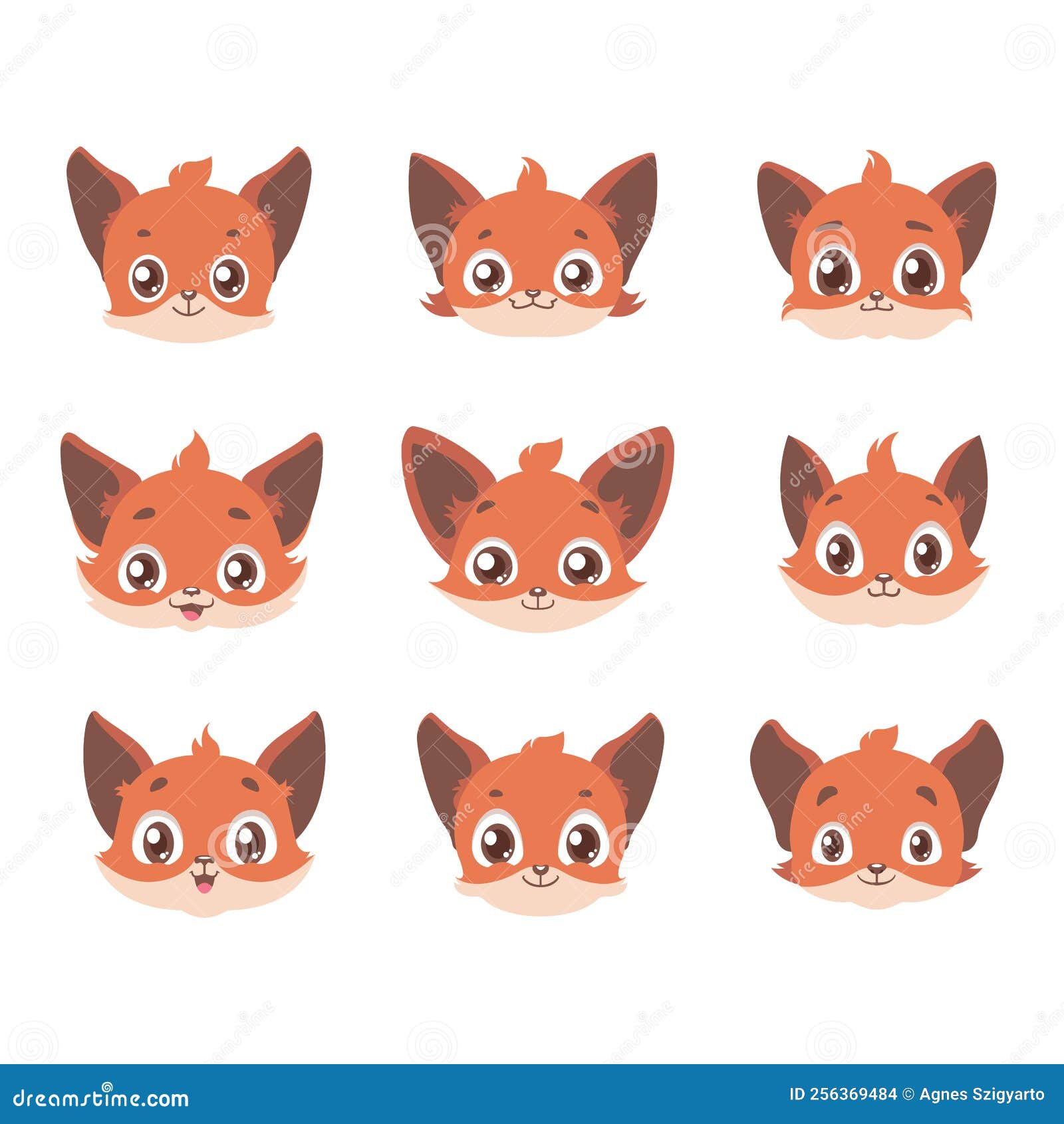 Collection of Nine Different Fox Faces Stock Vector - Illustration of ...