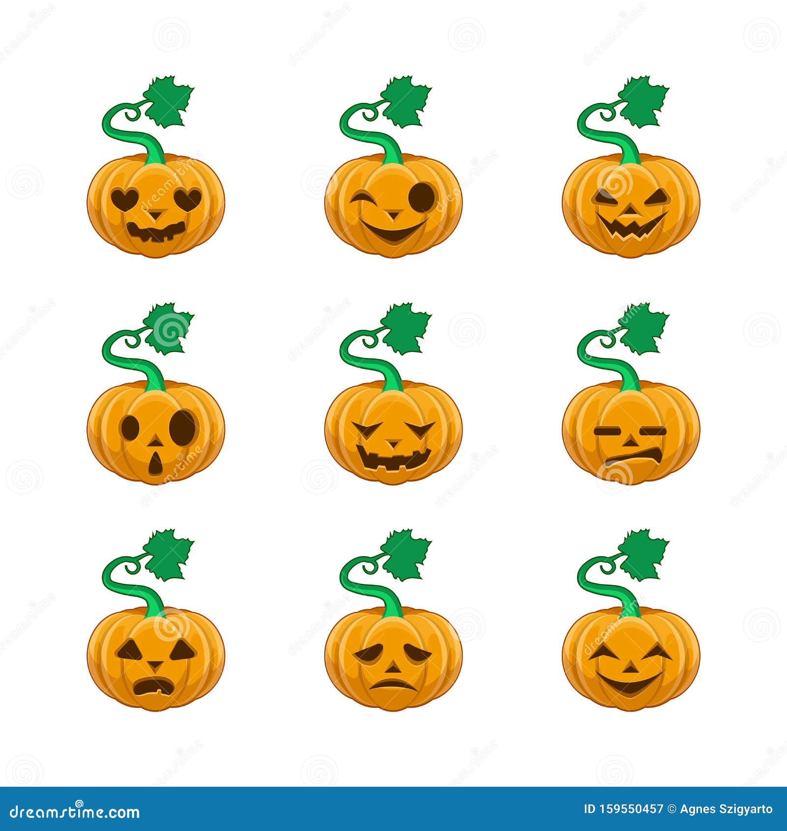 Collection of Nine Different Pumpkin Faces Stock Vector - Illustration ...