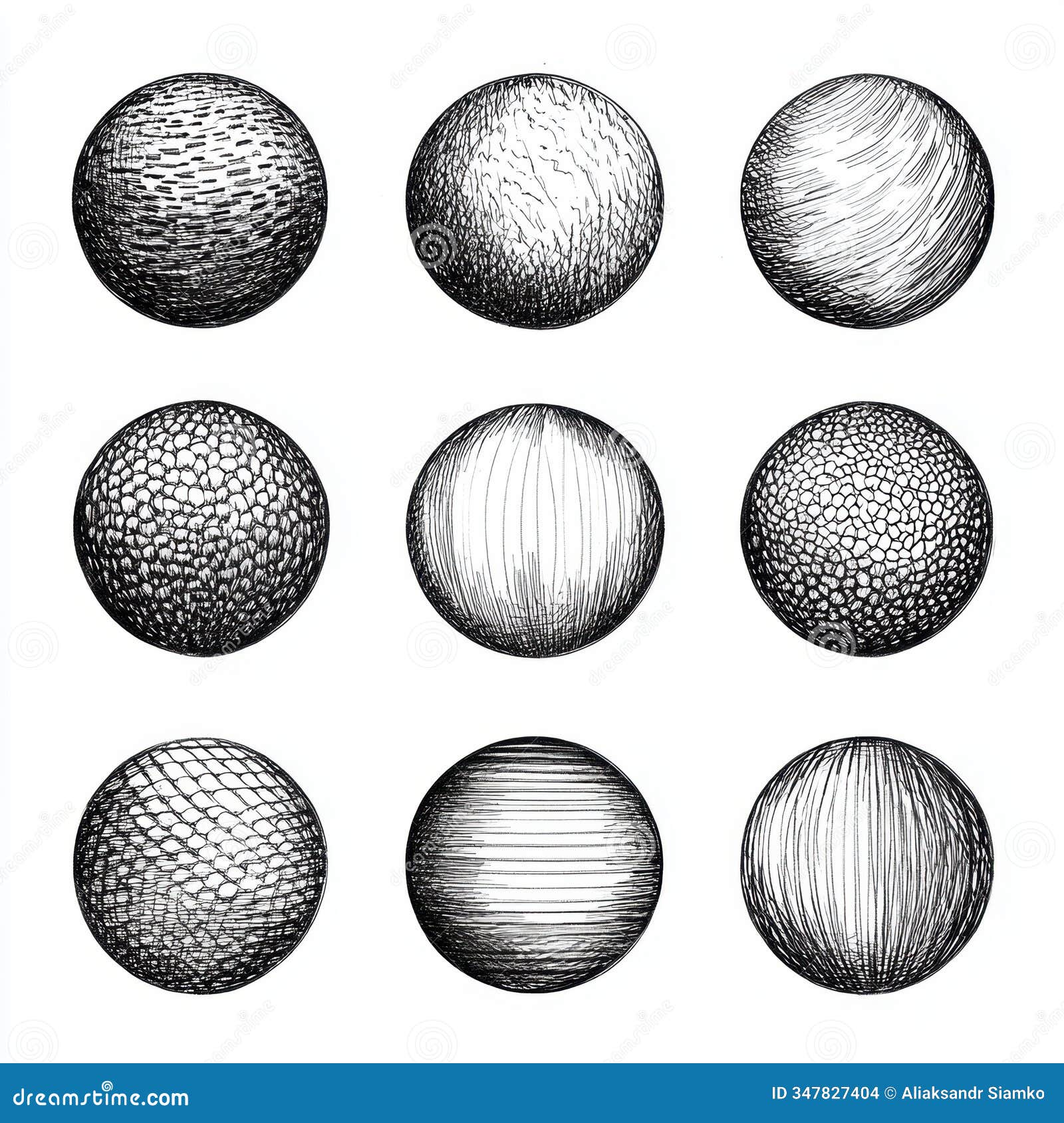 Collection of Nine Different Textured Spherical Designs in Monochrome ...