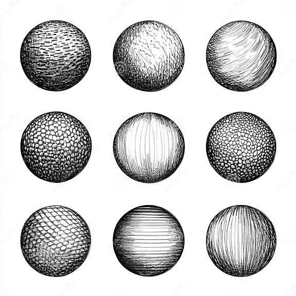 Collection of Nine Different Textured Spherical Designs in Monochrome ...