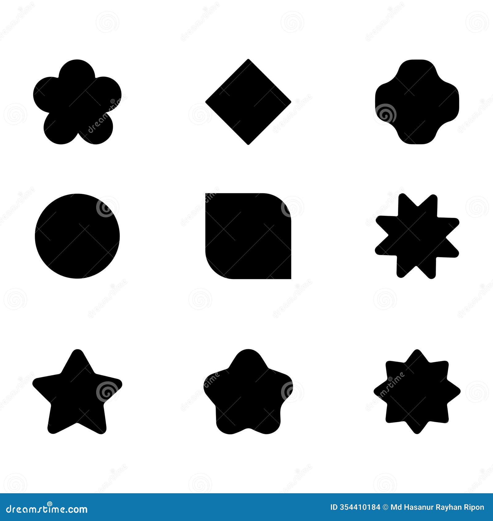 Collection of Nine Geometric Shapes in Black Silhouette Stock ...