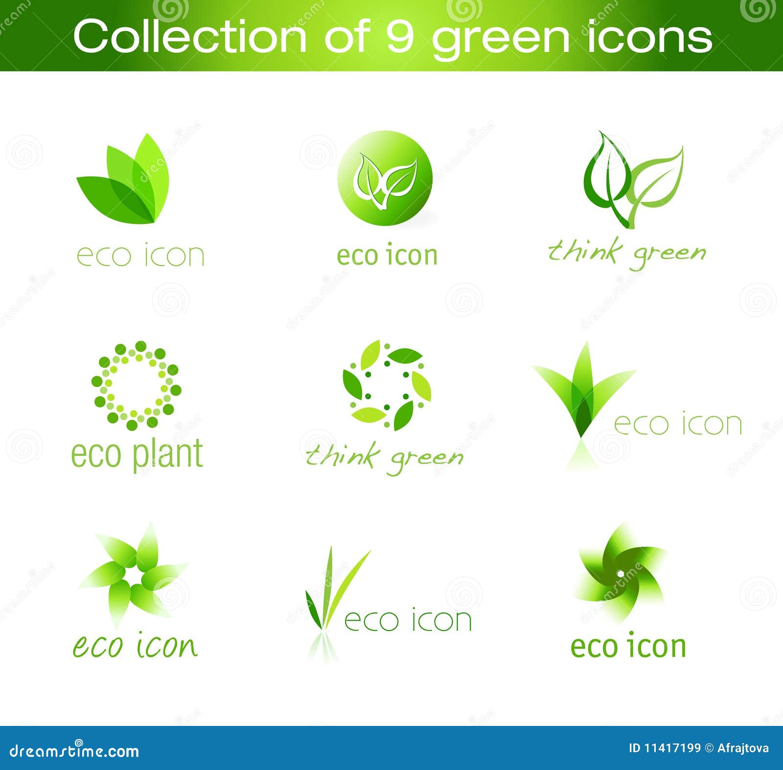 Collection of Nine Green Icons Stock Vector - Illustration of garden ...