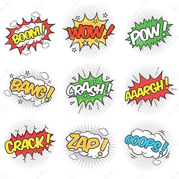 Collection of Nine Wording Sound Effects Stock Vector - Illustration of ...