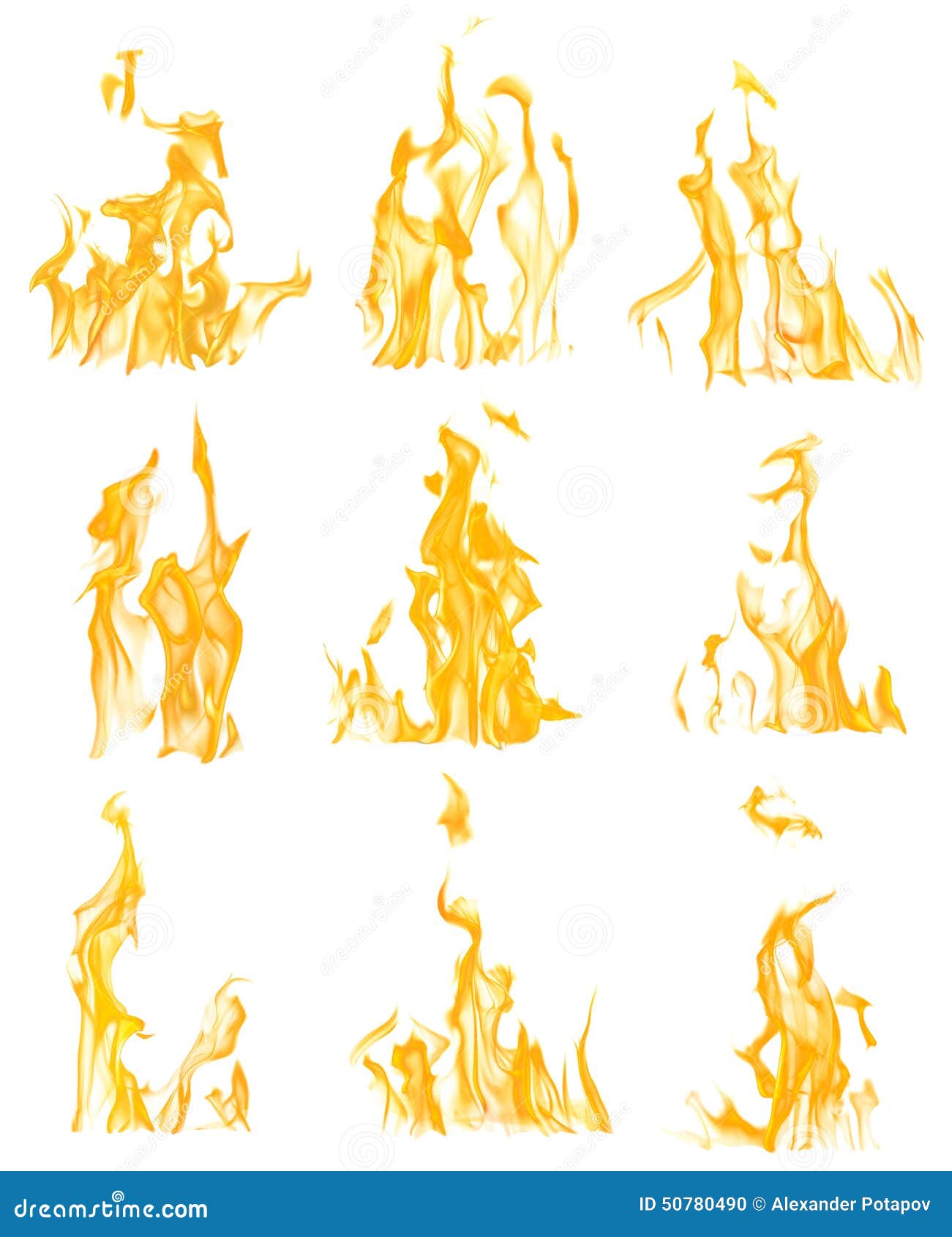 Collection of Nine Yellow Flames Isolated on White Stock Photo - Image ...