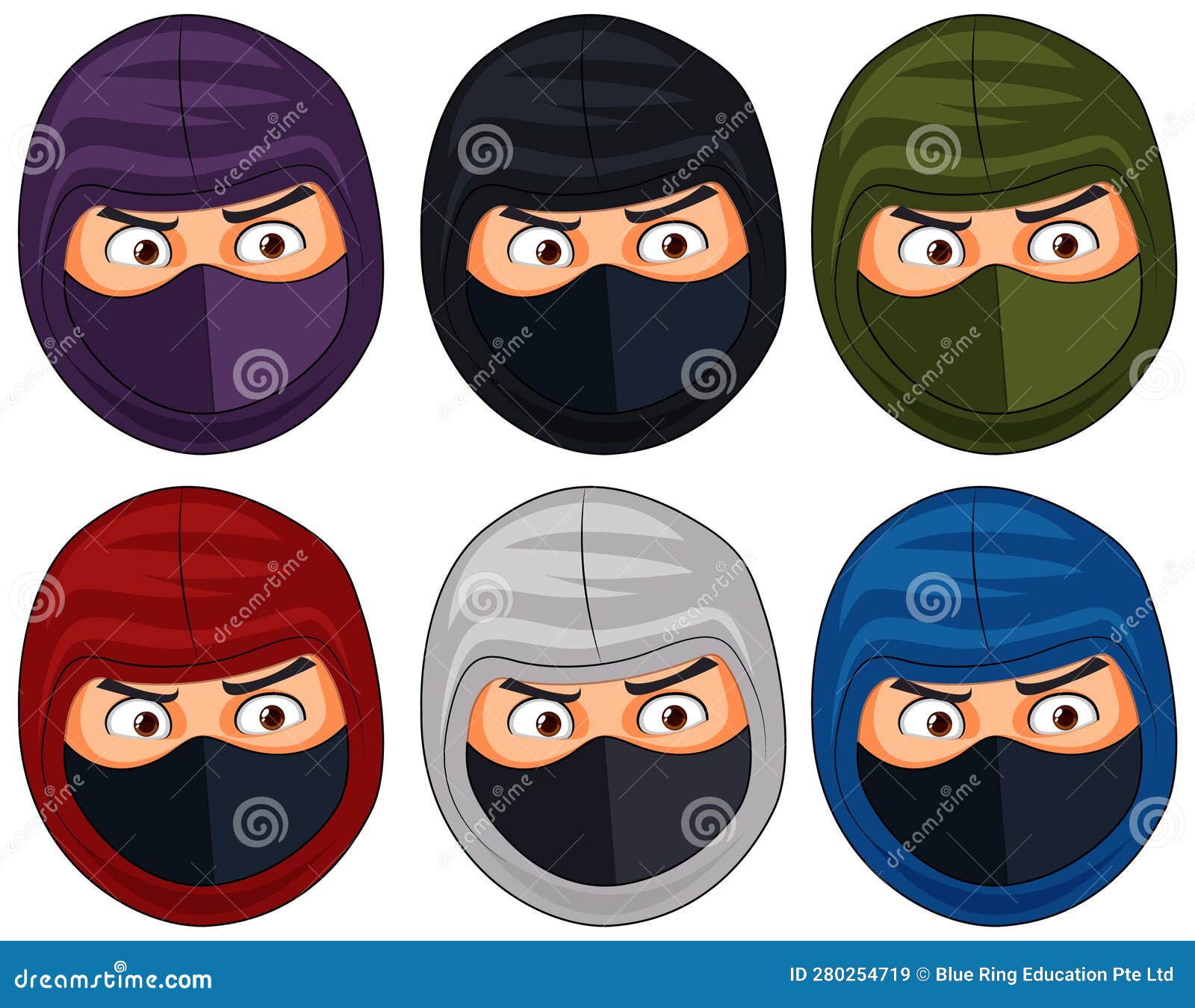 Collection of Ninja Heads stock vector. Illustration of ninja - 280254719