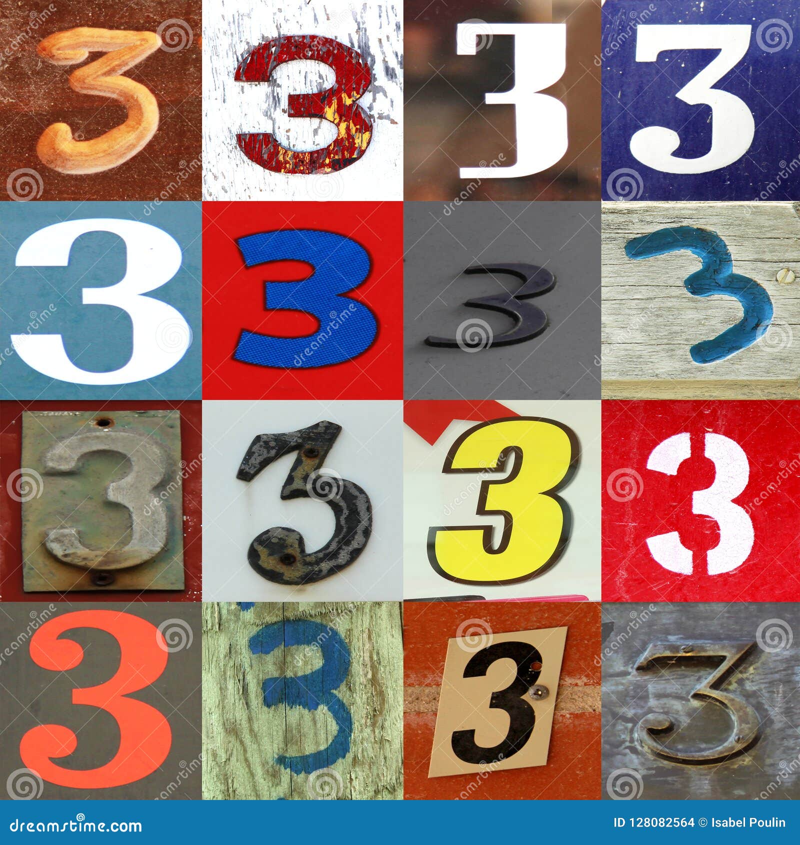 Collection Numbers of 3 on Different Background Stock Photo - Image of ...