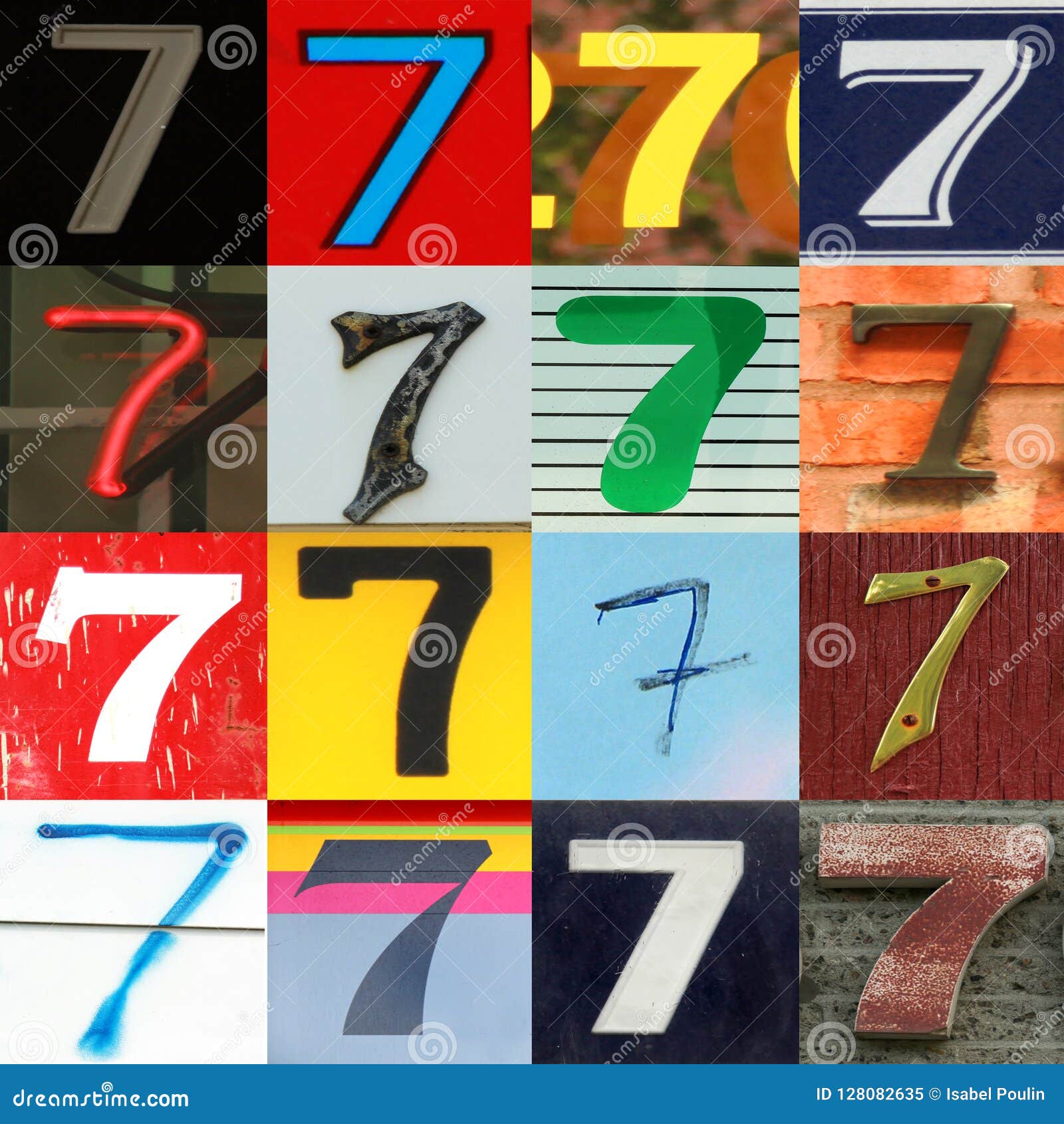 Collection Numbers of 7 on Different Background Stock Image - Image of ...