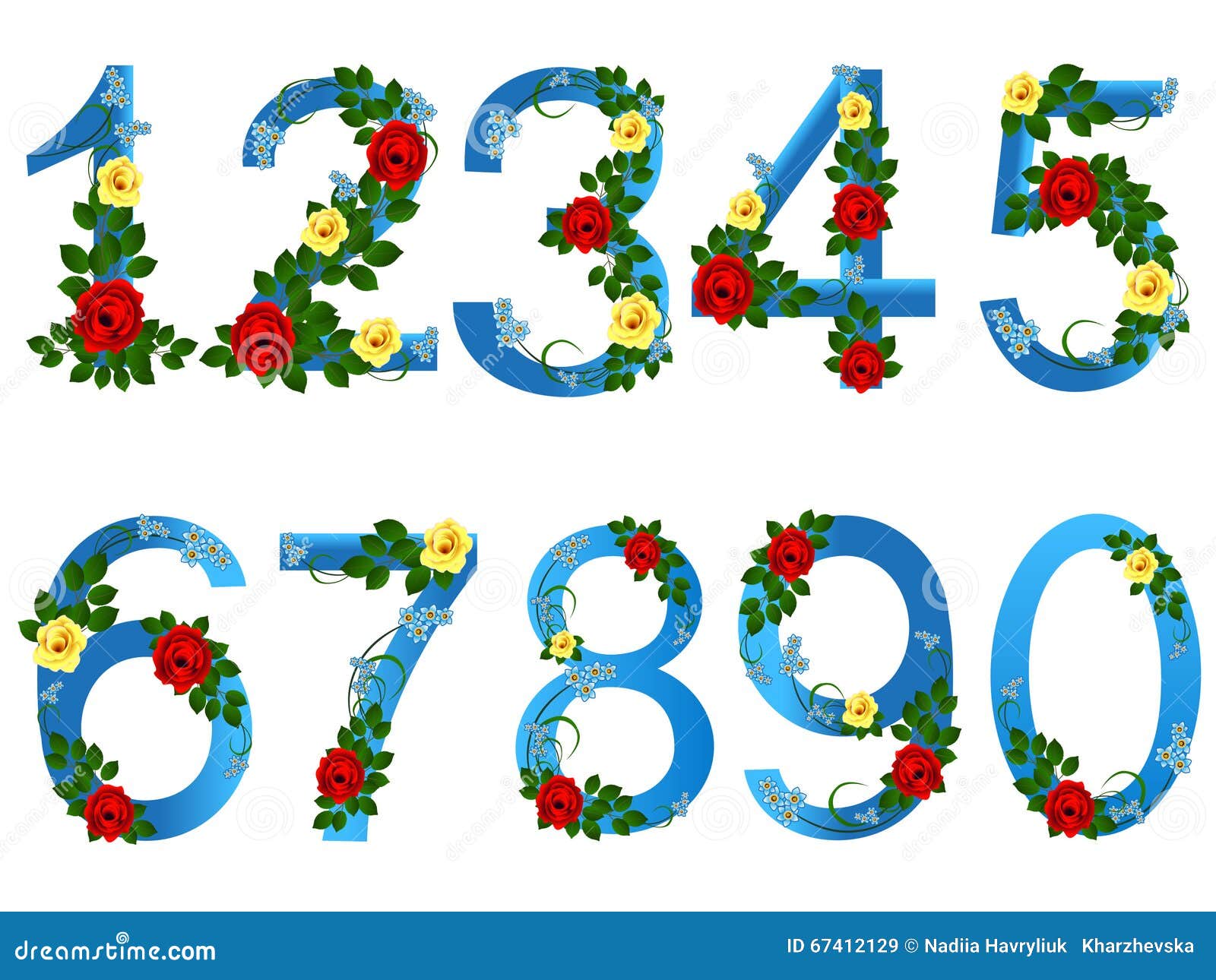 Collection Numbers with Flowers. Stock Vector - Illustration of green ...
