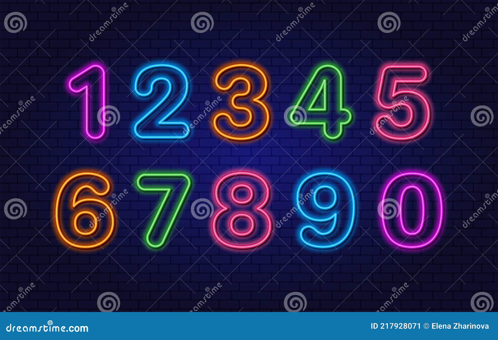 Collection of Numbers. Neon. Glowing Contour Vector Numbers. Stock ...
