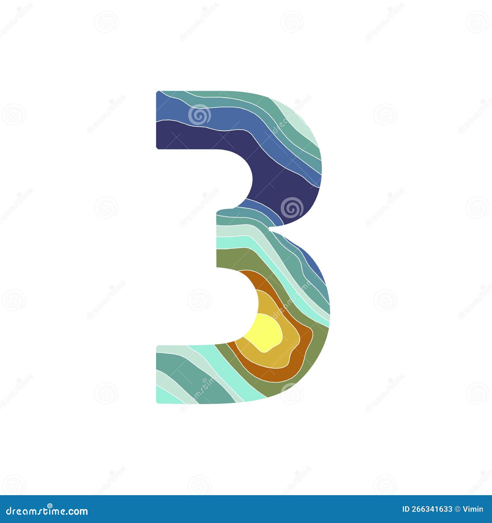 Collection of Numbers with a Pattern of Wavy Multicolored Lines. Three ...