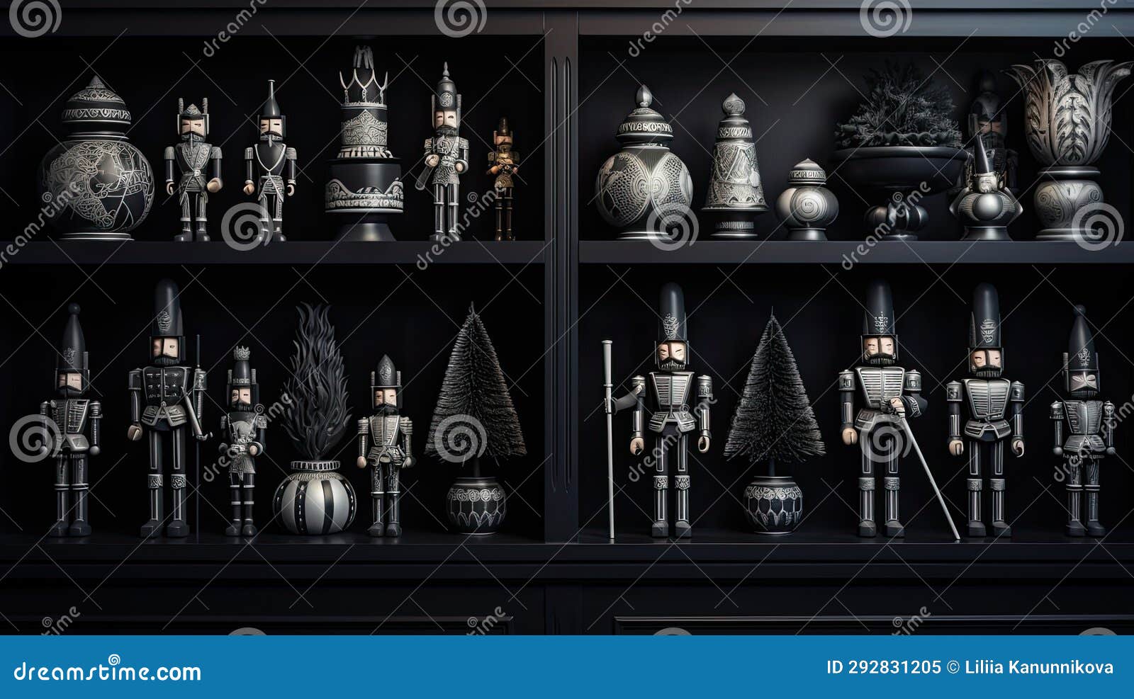 A Collection of Nutcracker Figurines, All Designed in a Single Color ...