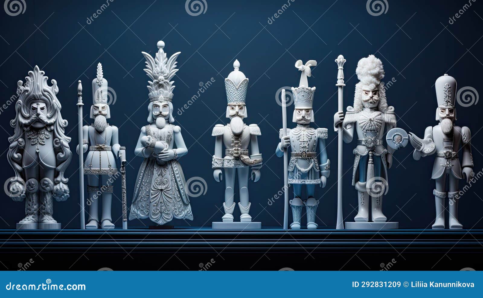 A Collection of Nutcracker Figurines, All Designed in a Single Color ...