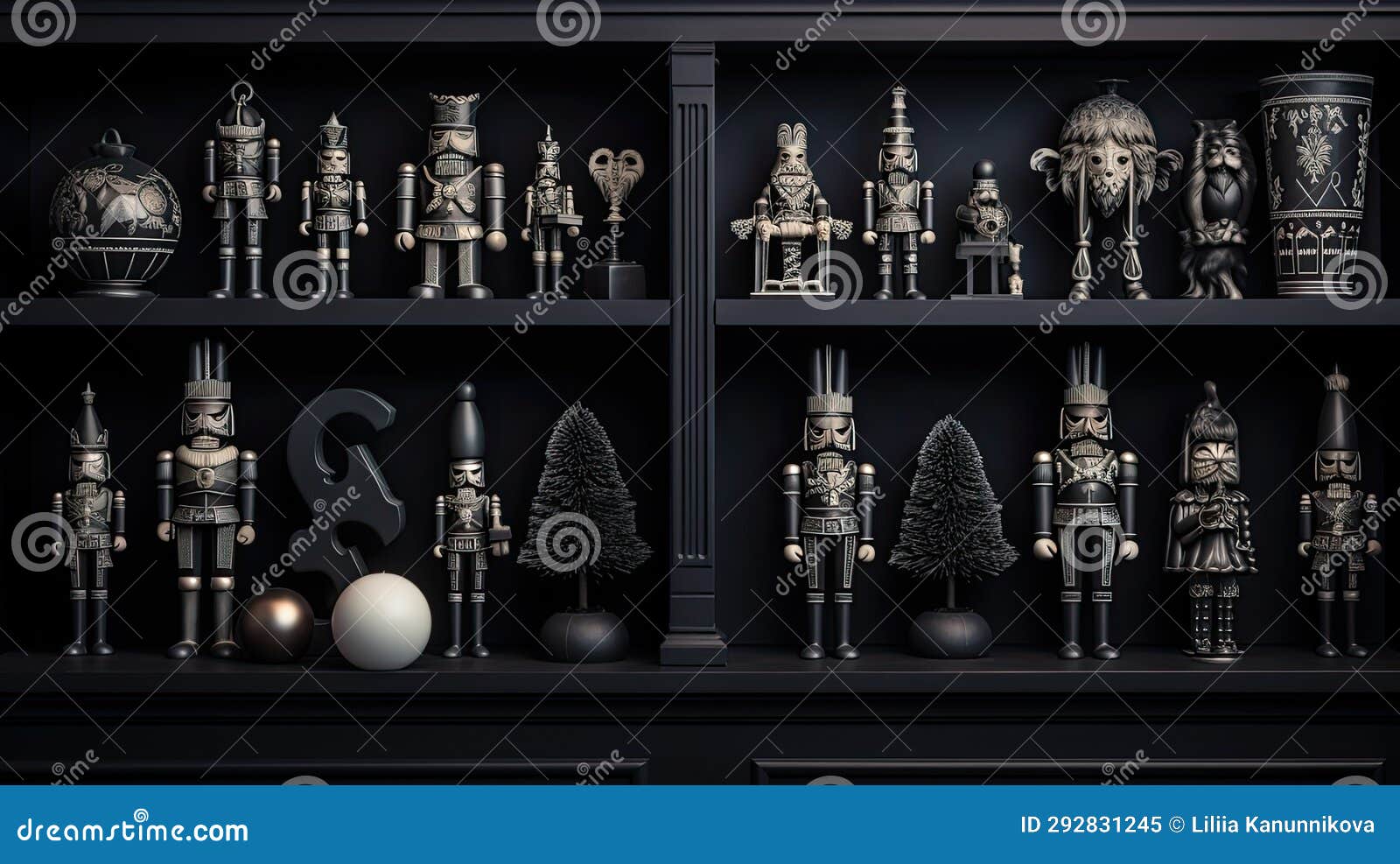 A Collection of Nutcracker Figurines, All Designed in a Single Color ...
