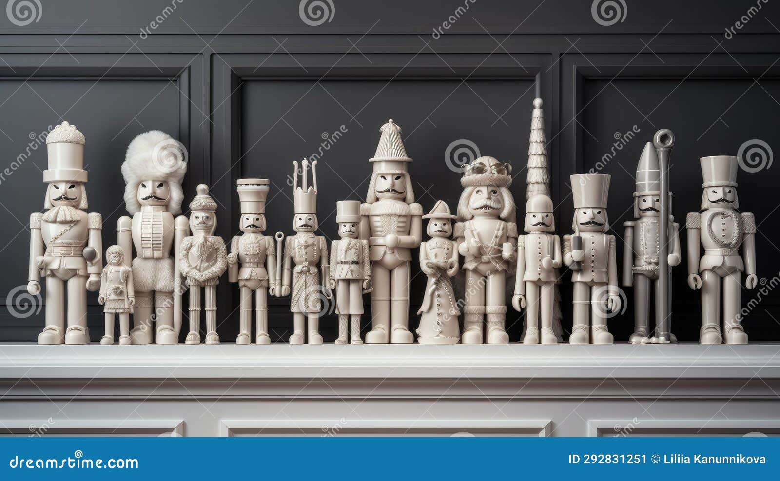 A Collection of Nutcracker Figurines, All Designed in a Single Color ...