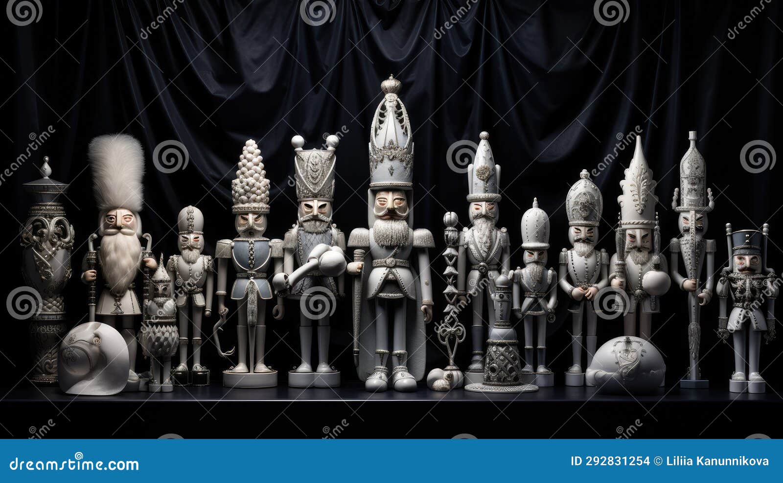 A Collection of Nutcracker Figurines, All Designed in a Single Color ...