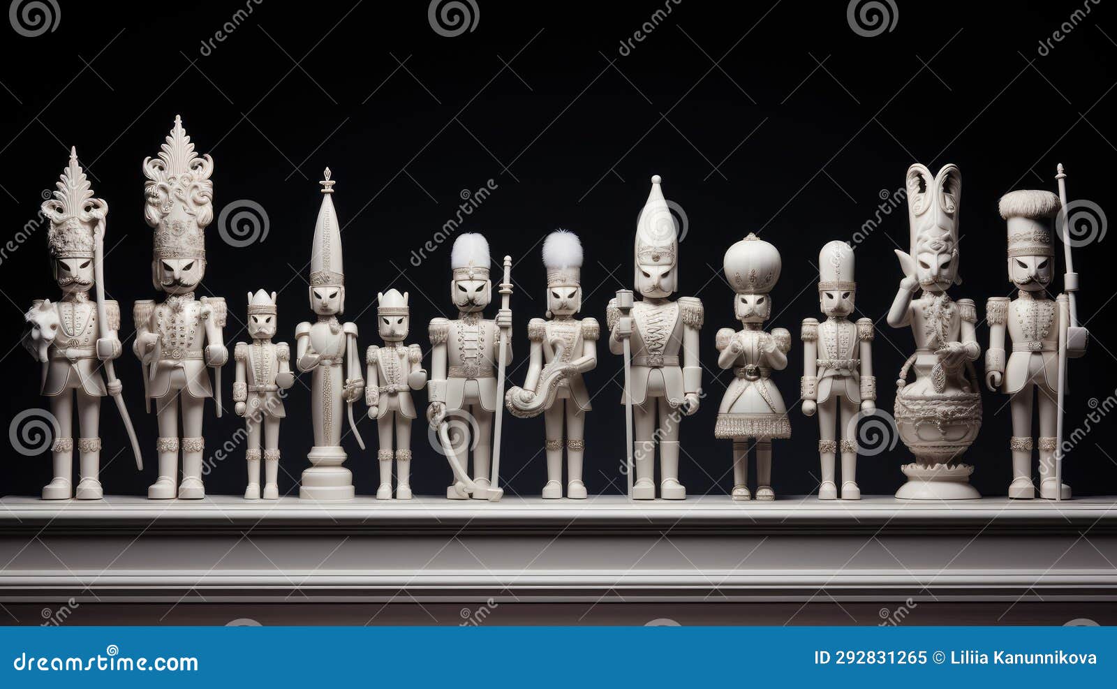 A Collection of Nutcracker Figurines, All Designed in a Single Color ...
