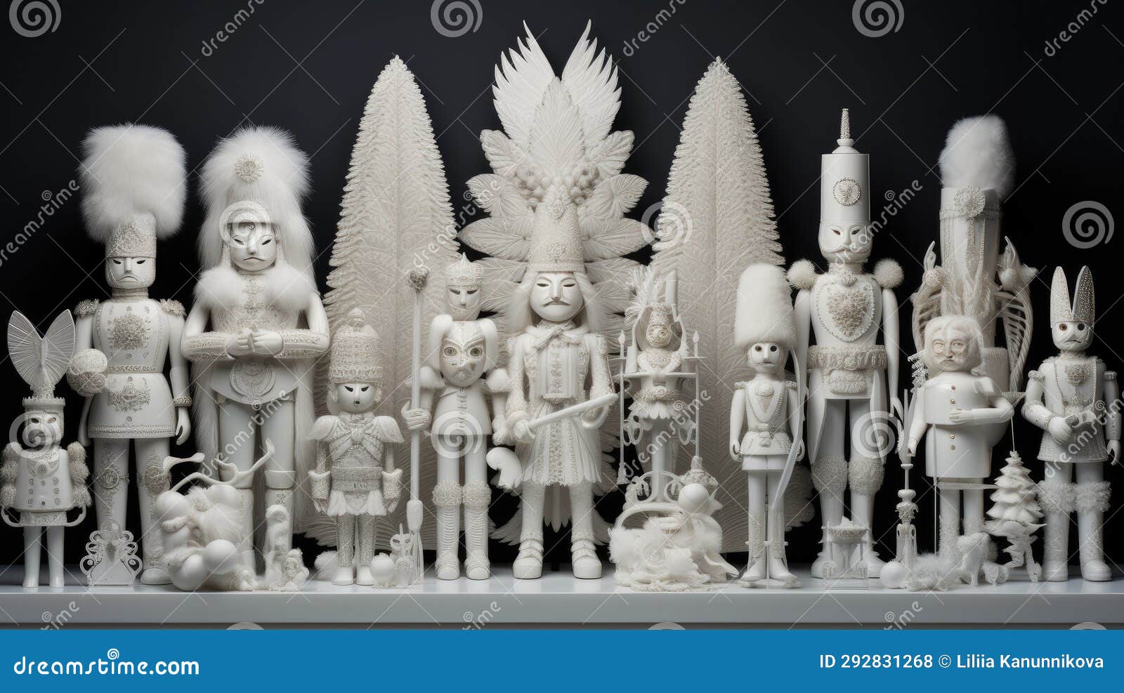 A Collection of Nutcracker Figurines, All Designed in a Single Color ...