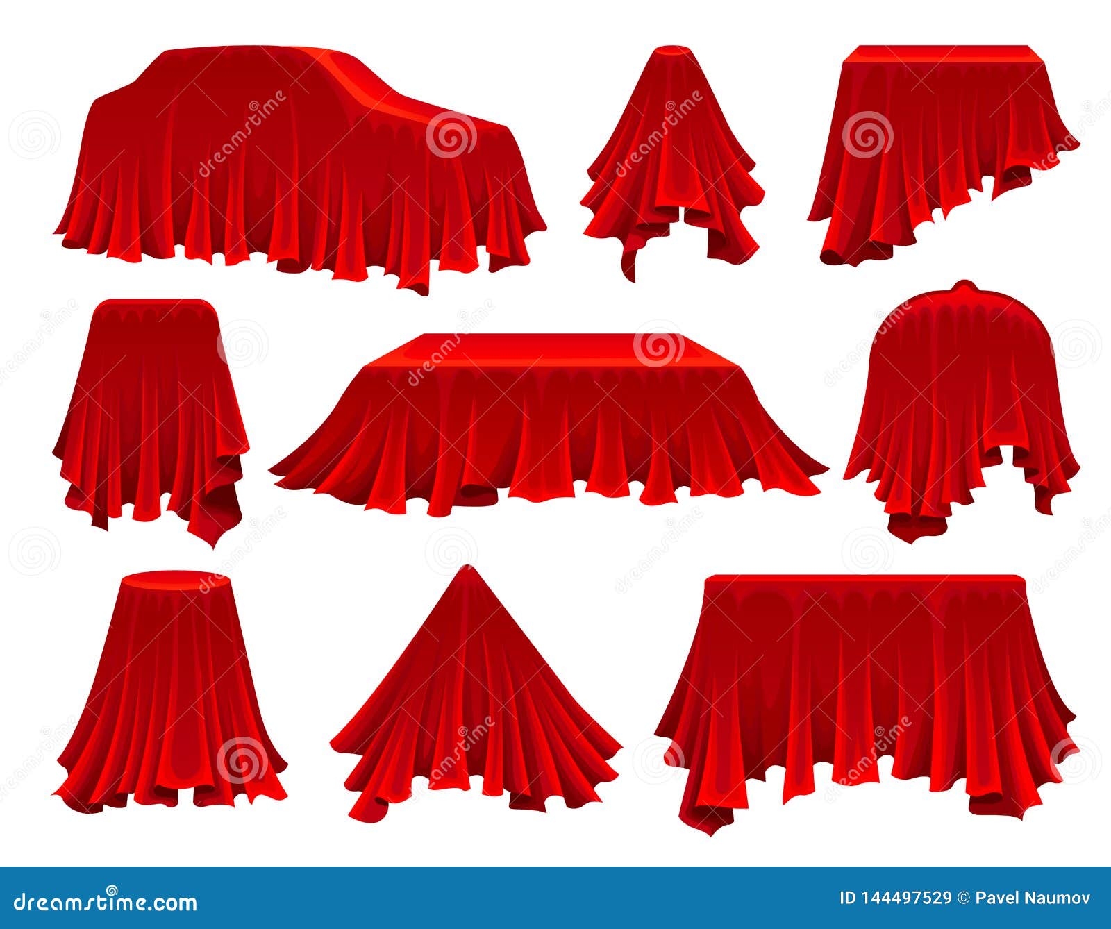 Collection of Objects Hidden Under Red Cloth. Stock Vector ...