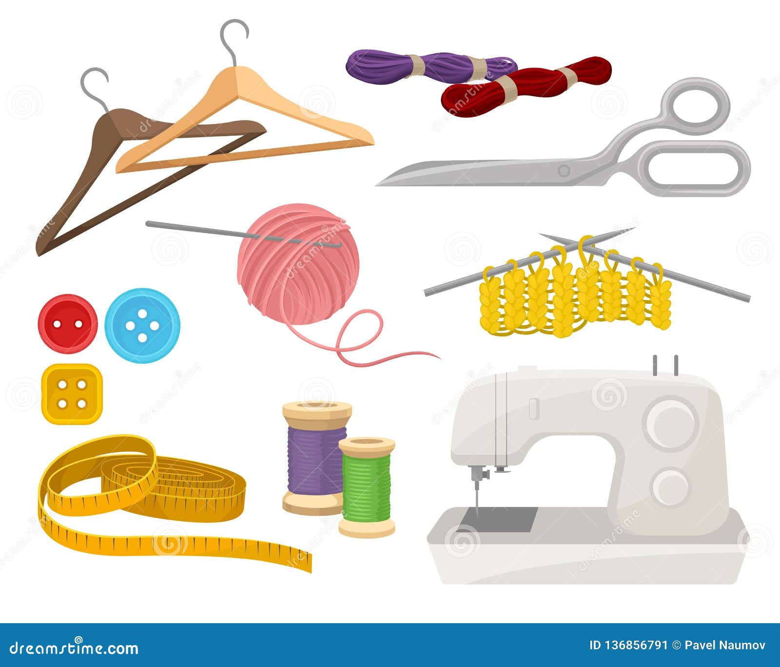 Flat Vector Set of Objects Related To Sewing and Knitting Theme ...