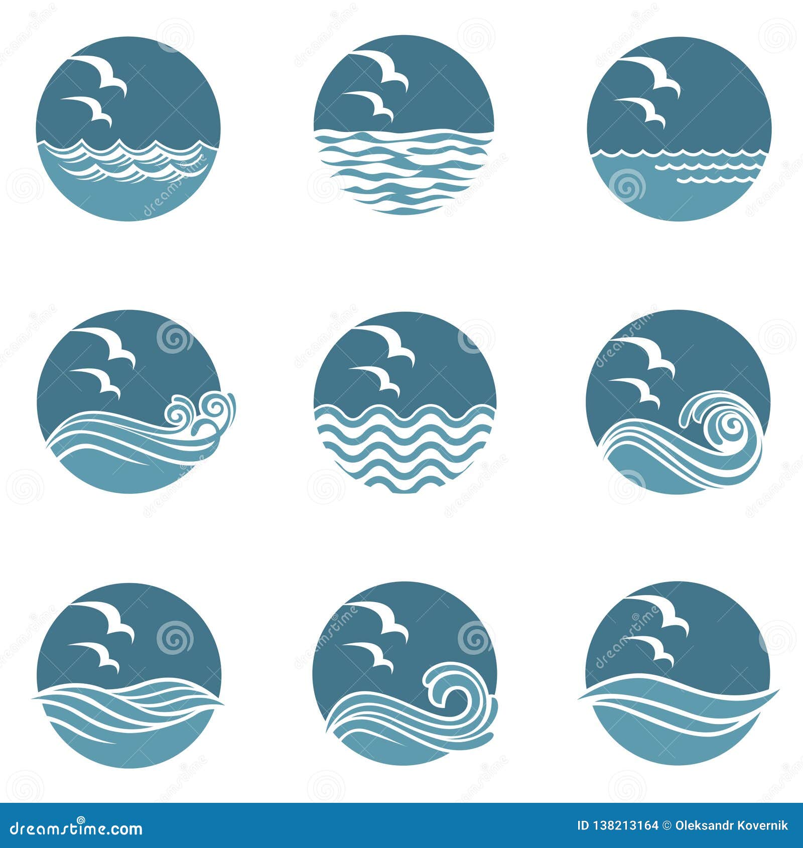 Ocean icon set stock vector. Illustration of emblem - 138213164