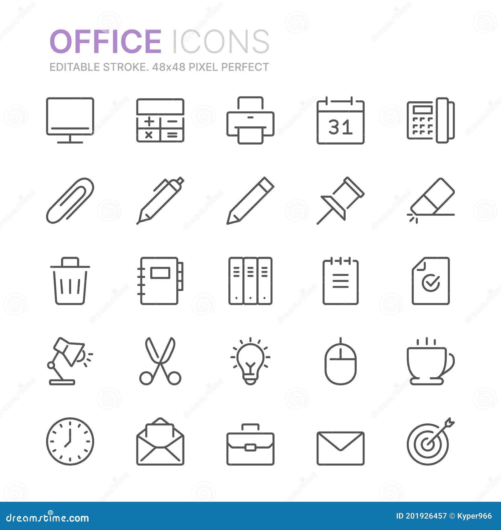 Collection of Office Line Icons Stock Vector - Illustration of line ...
