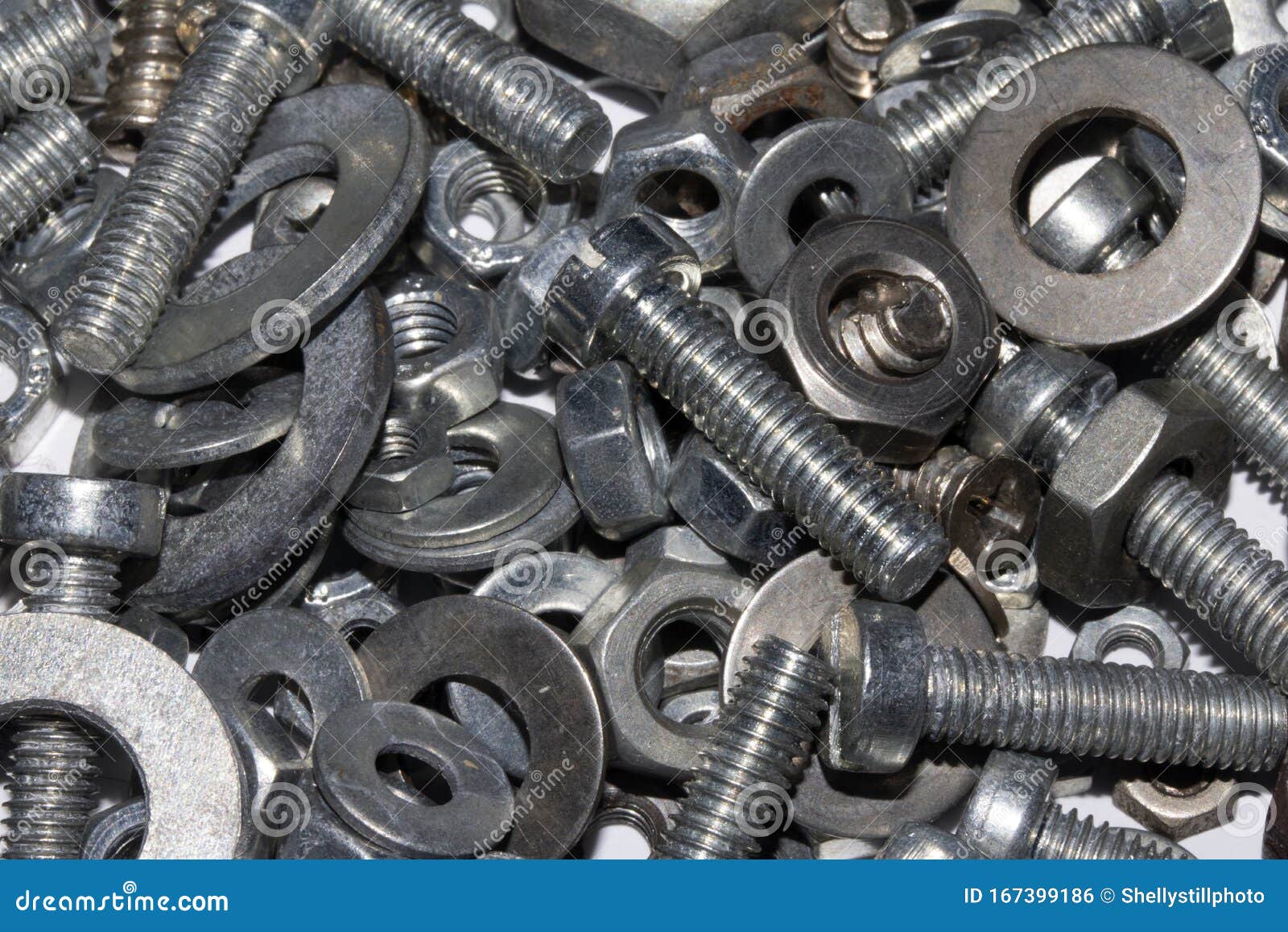 Collection of Old Bolt, Screws, Nuts Engineering Metal Tools on White ...