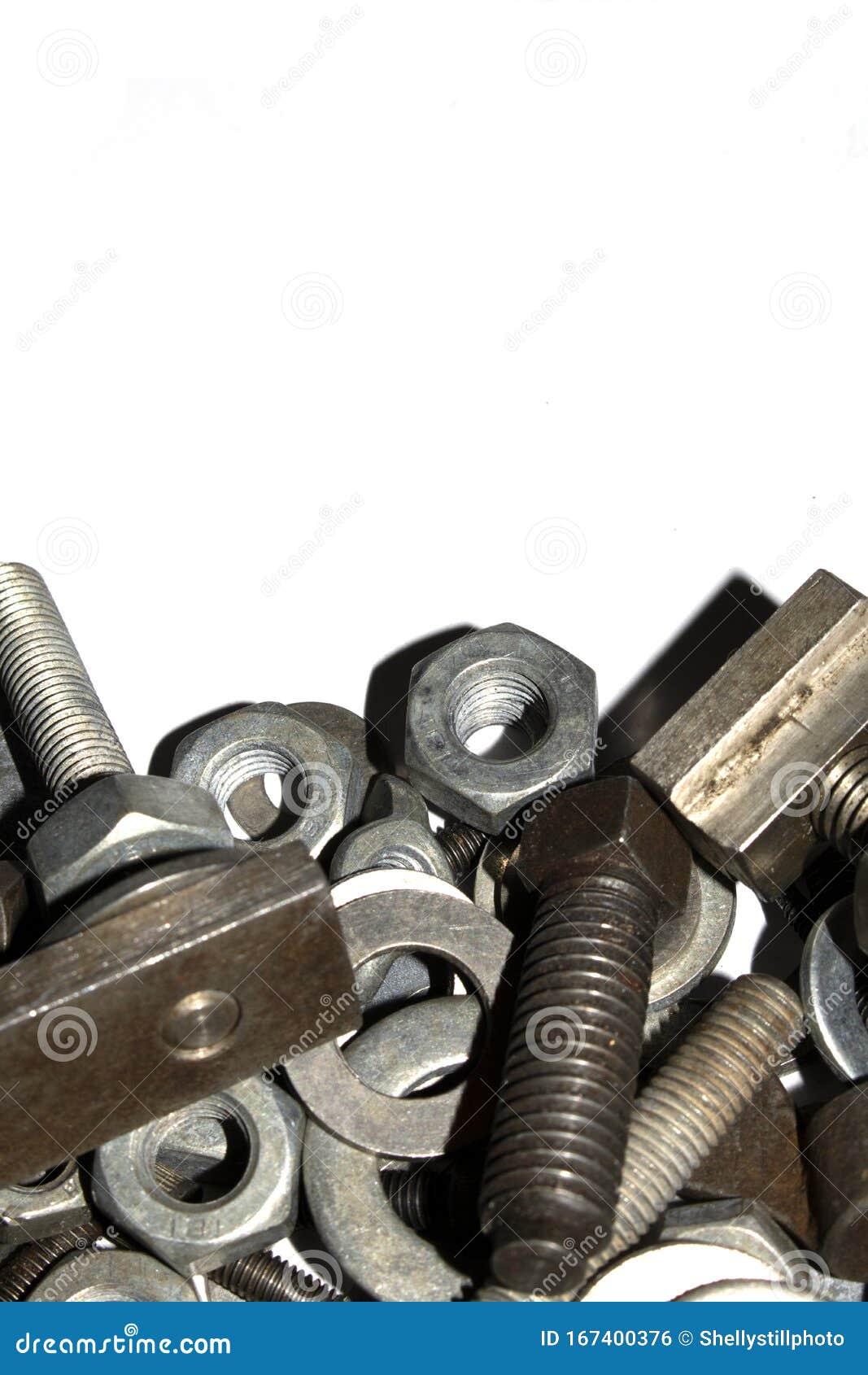 Collection of Old Bolt, Screws, Nuts Engineering Metal Tools on White ...